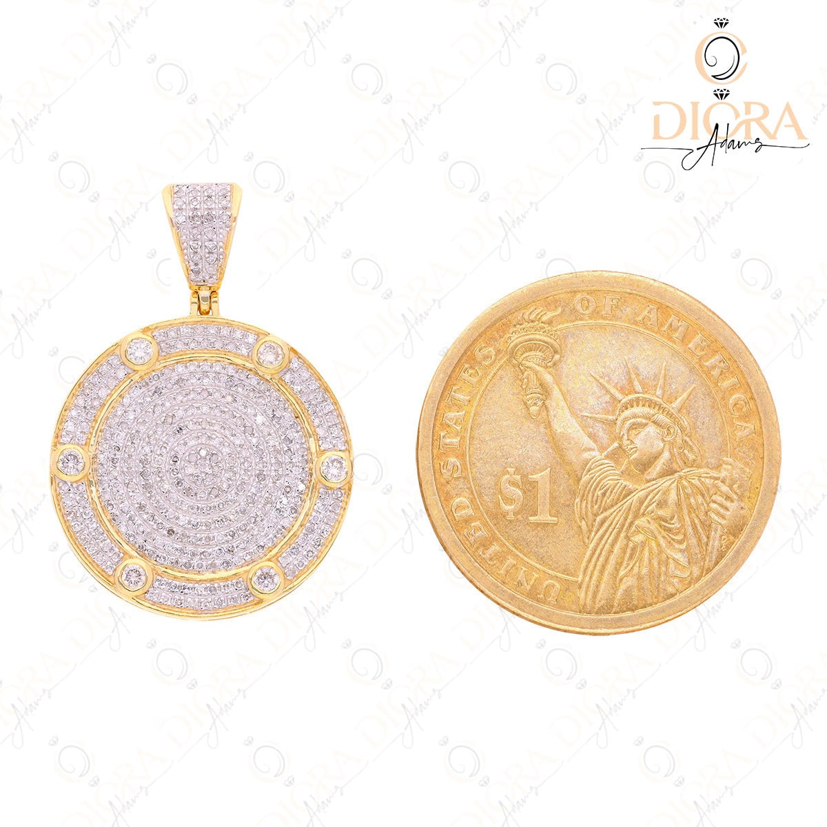 Solid Gold Round Medallion Pendant - Iced Out Blinged Necklace - EGL ...