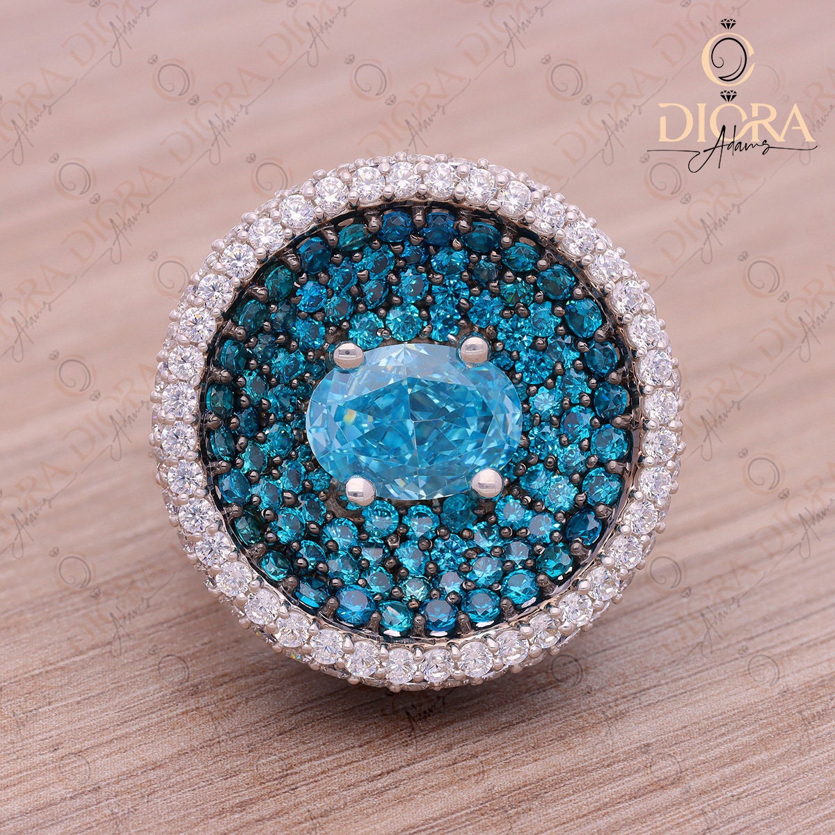 Hip-hop Ring 925 Silver Unique Crown Ring Aqua Blue 5.82ct - Etsy