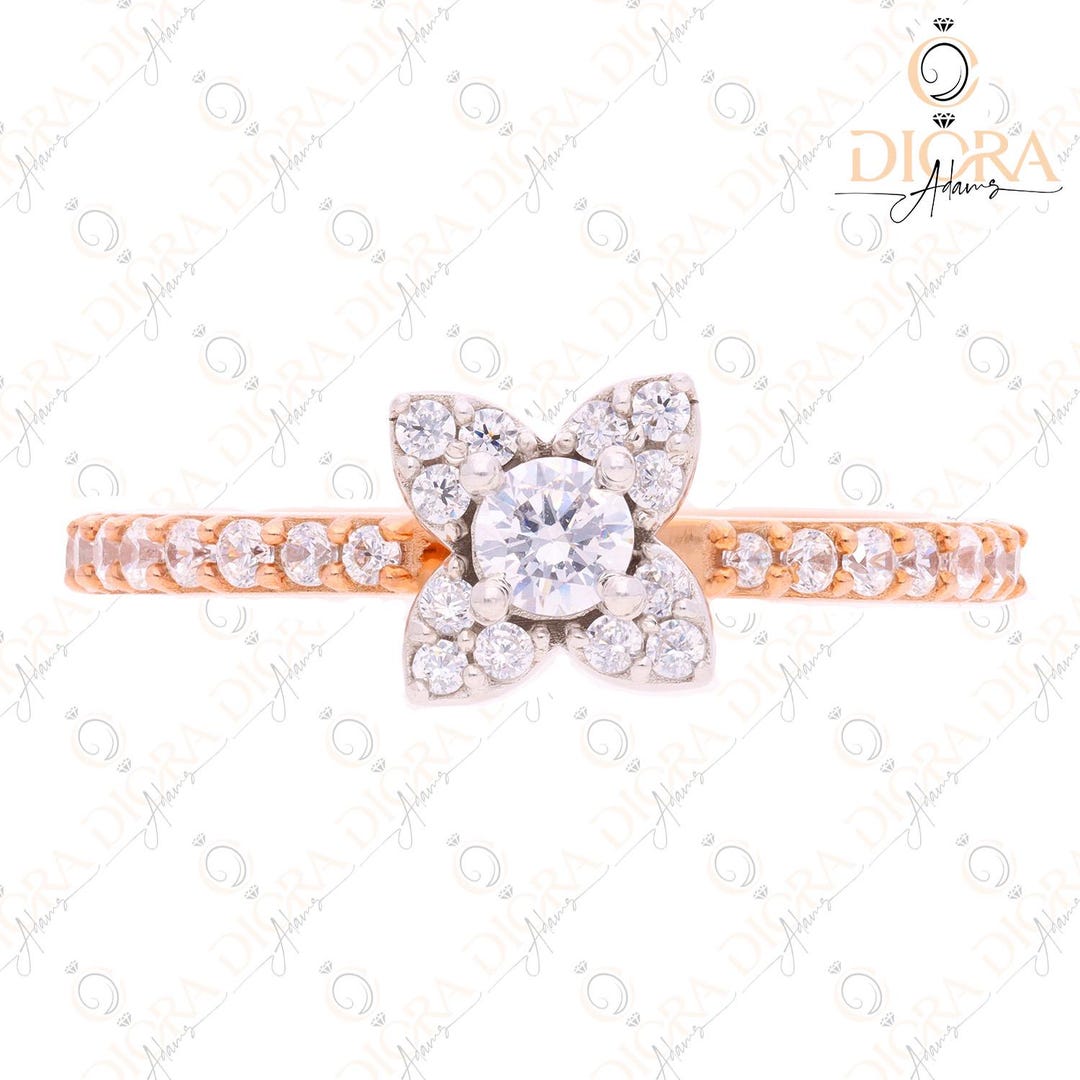 Two-tone Flower Engagement Ring - Cubic Zirconia, Rose-white Gold ...