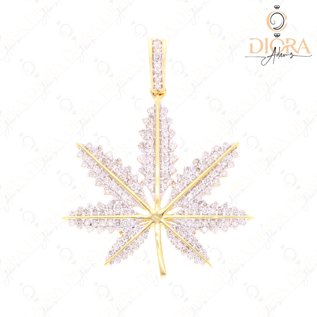 Marijuana Leaf Gold Pendant, Iced Out Leaf Necklace 0.65cts EGL Lab ...