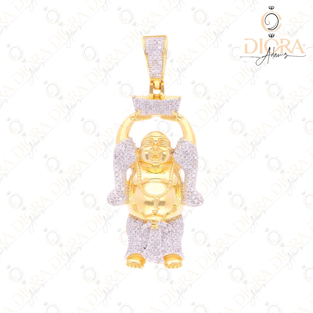Solid 10K/14K Gold Laughing Buddha Pendant – Diamond Luck Charm, EGL ...