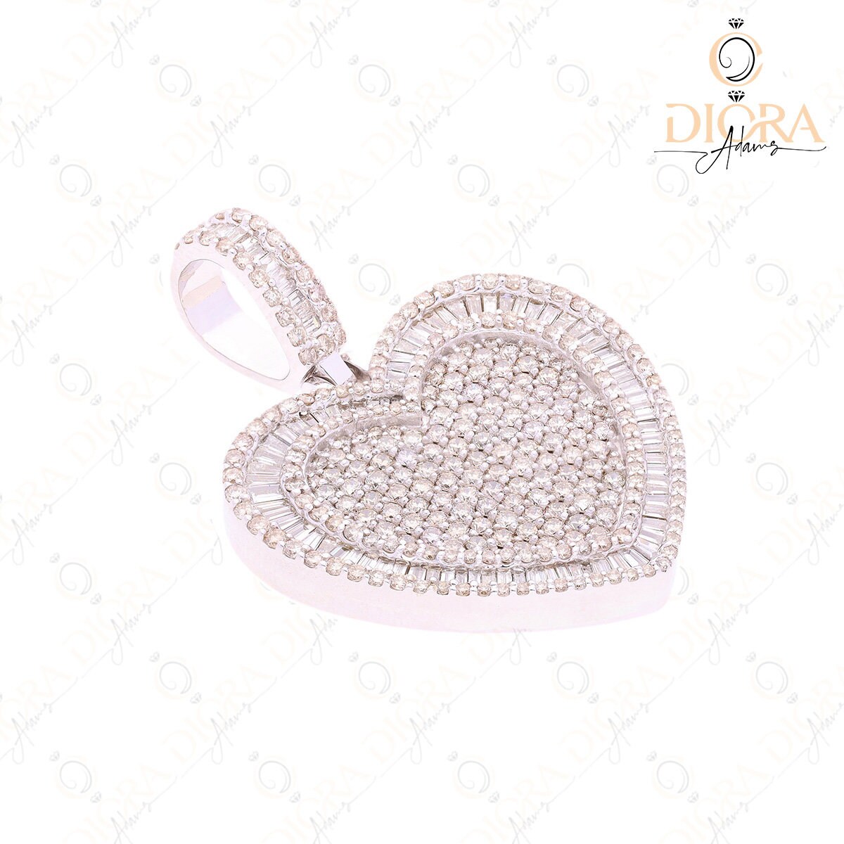 10K White Gold Iced Out Heart Pendant, 3.56cts GH/VVS EGL Lab Certified ...