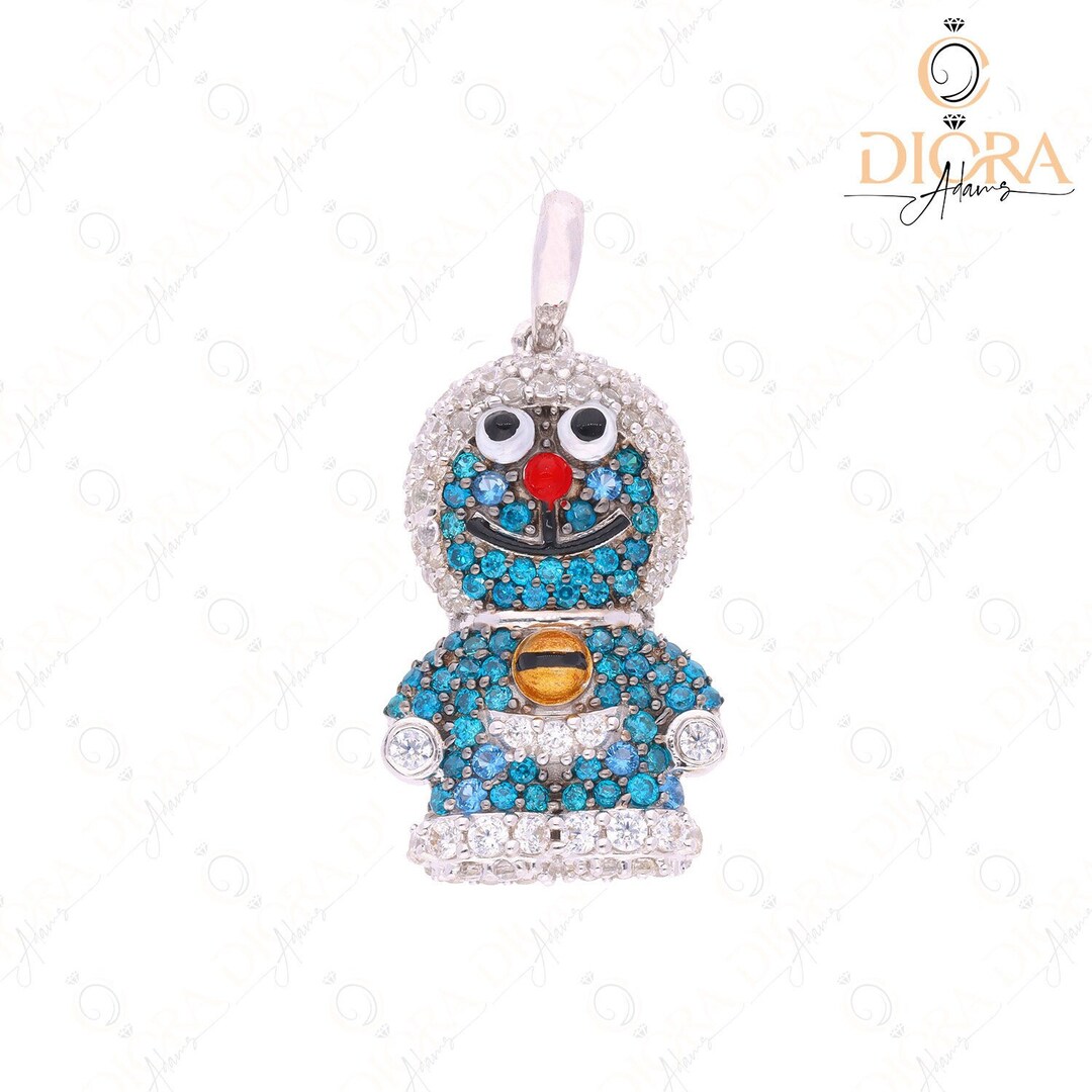 Elegance Fierce Sterling Silver Minimalist Doremon Pendant • White Gold Plated Necklace • 1 ...