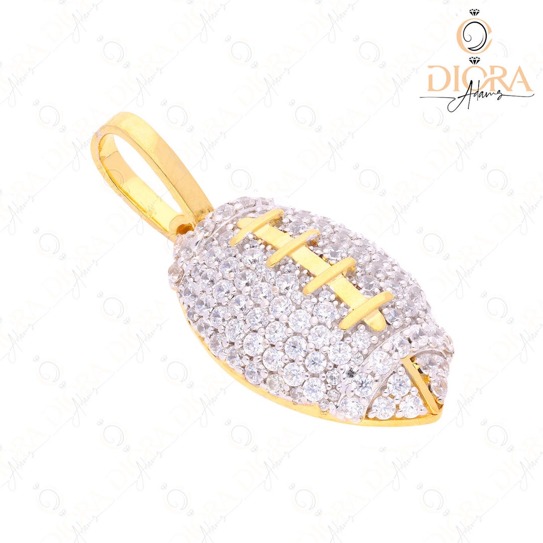 Silver Yellow Gold Plated Rugby Ball Pendant • 2.53 Cts Simulated ...