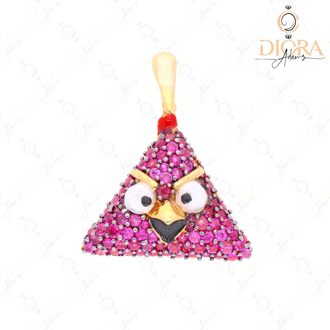 Fierce Elegance Sterling Silver Angry Bird Pendant • Yellow Gold Plated Necklace • Simulated ...