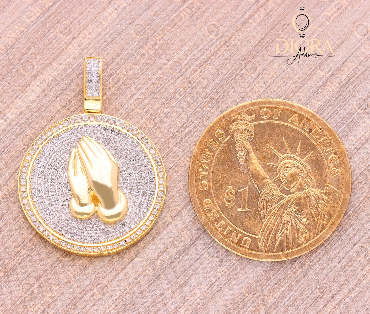 10K Yellow Gold Praying Hand Diamond Pendant Prayer Hand - Etsy