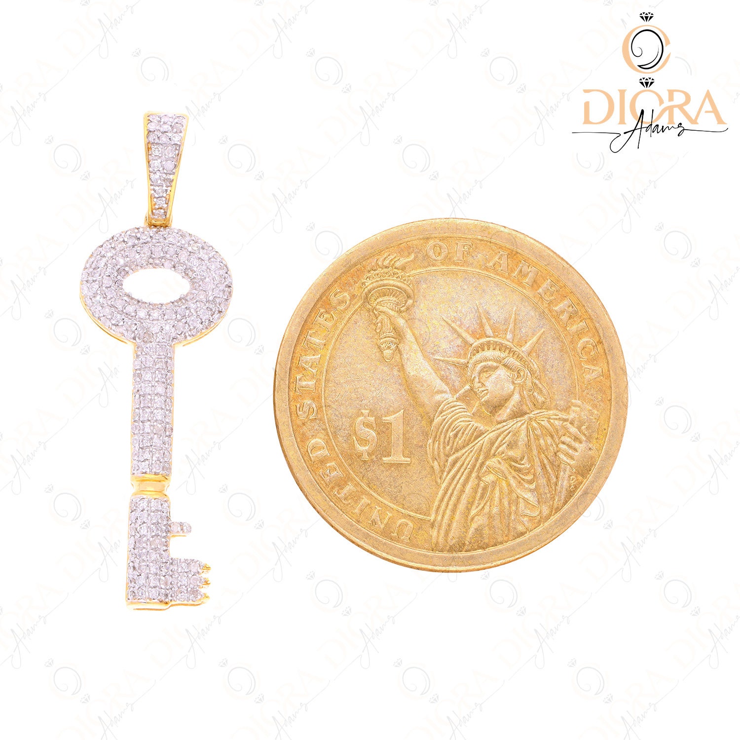 Diamond Key Pendant 10kt Solid Gold Key Necklace Danity - Etsy