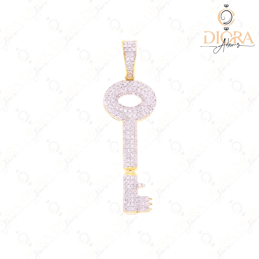 Diamond Key Pendant 10kt Solid Gold Key Necklace Danity Key Key Charm ...
