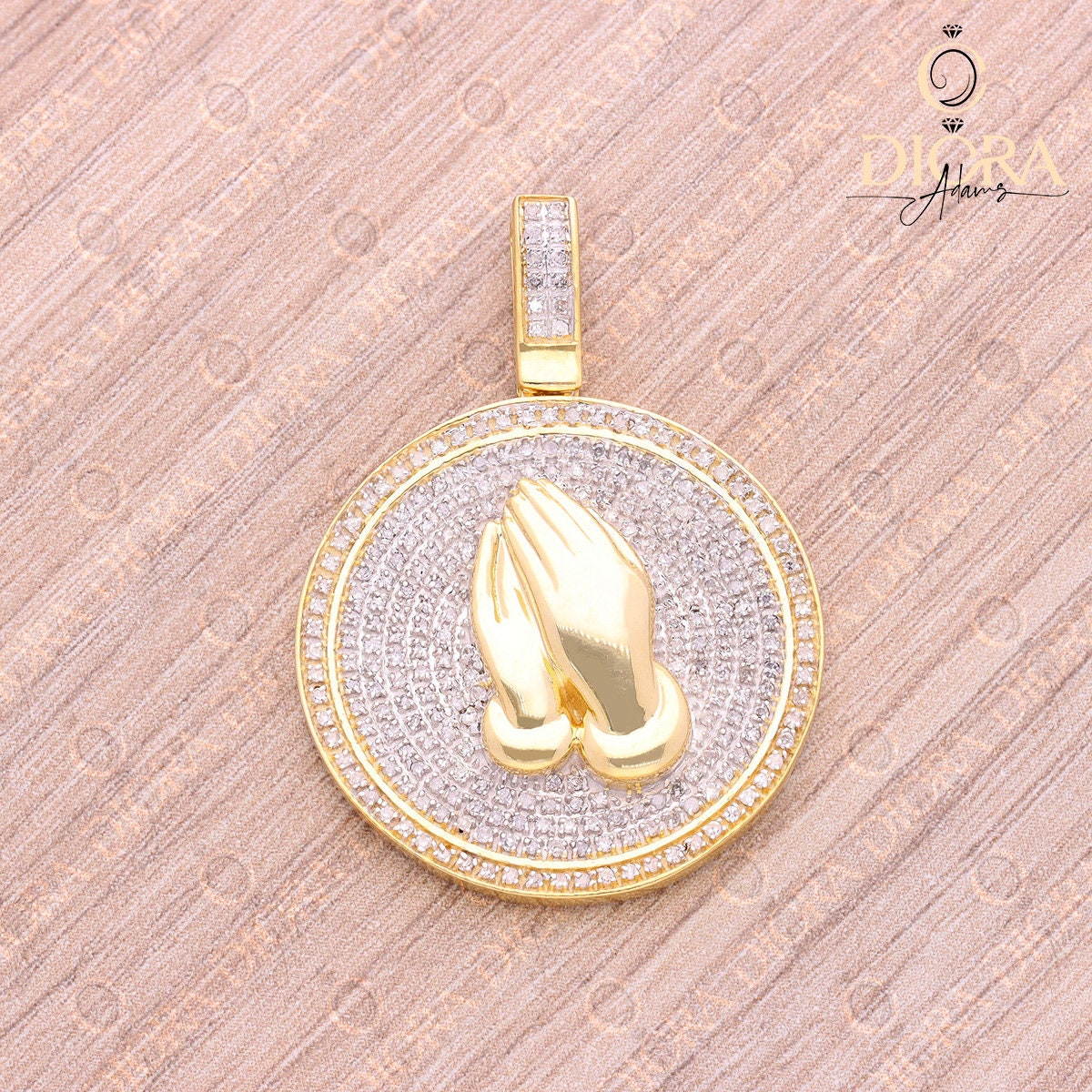 10K Yellow Gold Praying Hand Diamond Pendant Prayer Hand - Etsy