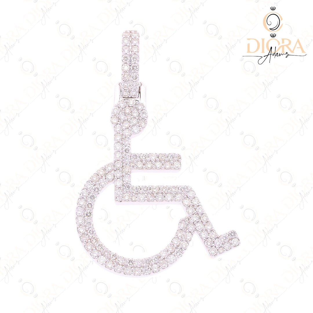 EGL Certified Diamond Handicap Pendant: 10K White Gold Wheelchair Charm ...