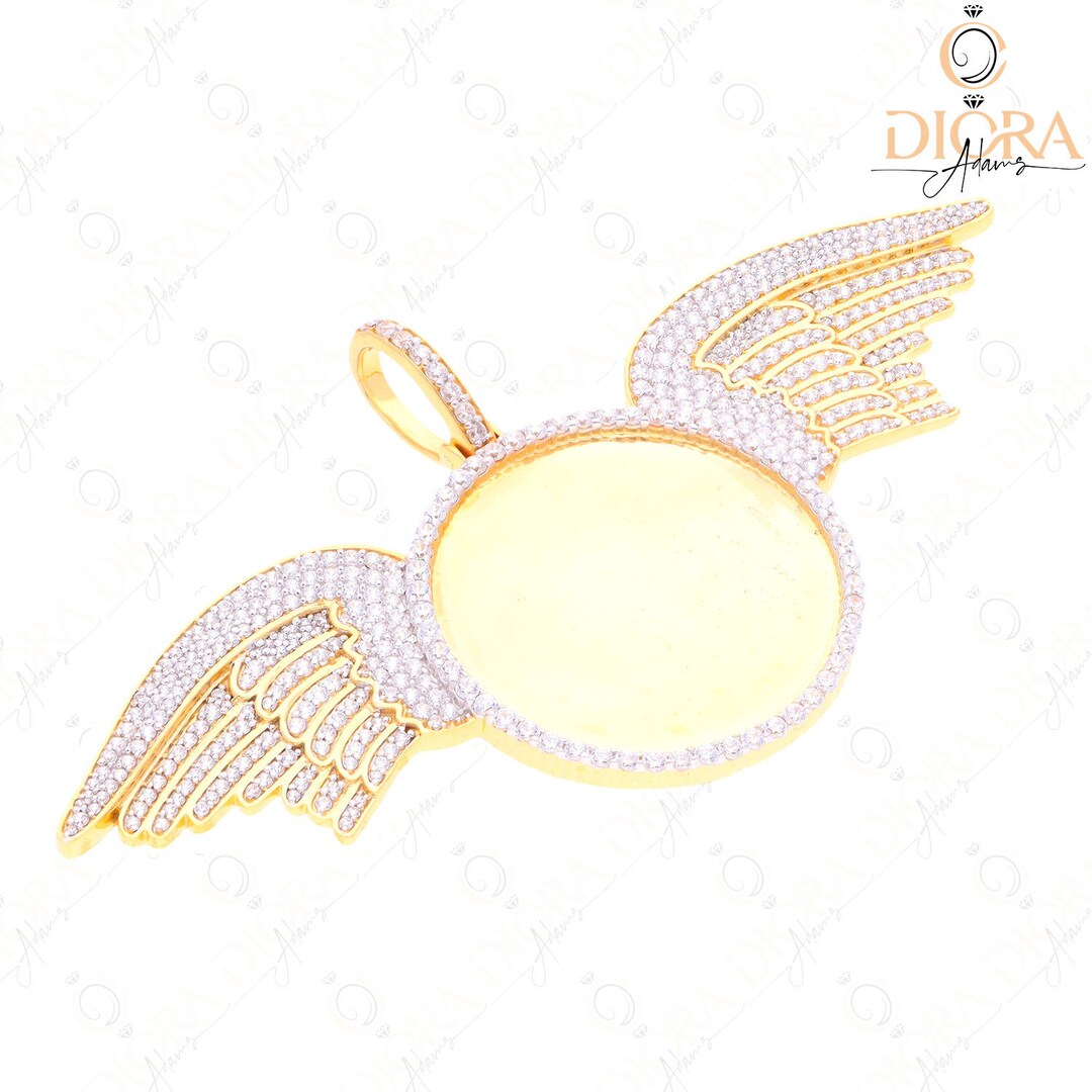 Memory Frame Pendant 8.47cts Simulated Diamond Sterling Silver Angel ...