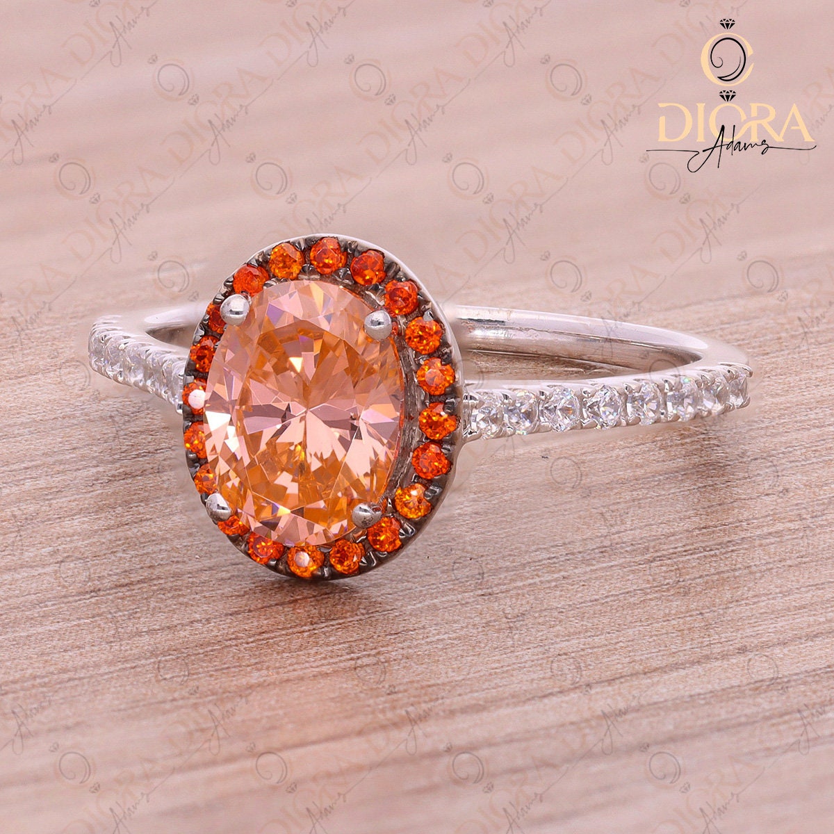 2.5cts Orange Color Oval Center Stone Halo Engagement Ring - Etsy