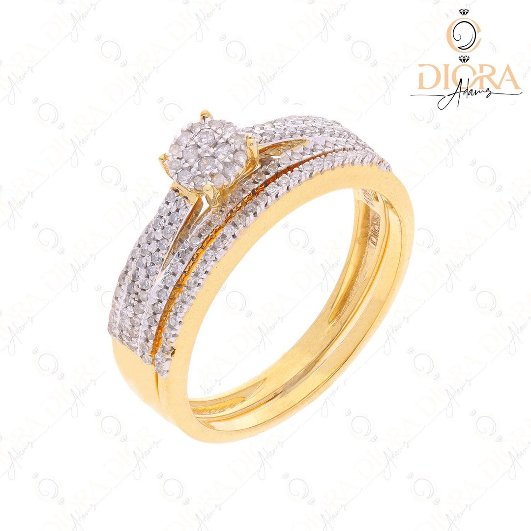 Buy Solid Gold Collet Ring - Engagement Bridal Set Rings - Natural ...