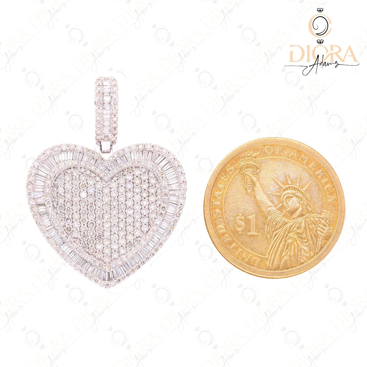 10K White Gold Iced Out Heart Pendant, 3.56cts GH/VVS EGL Lab Certified ...