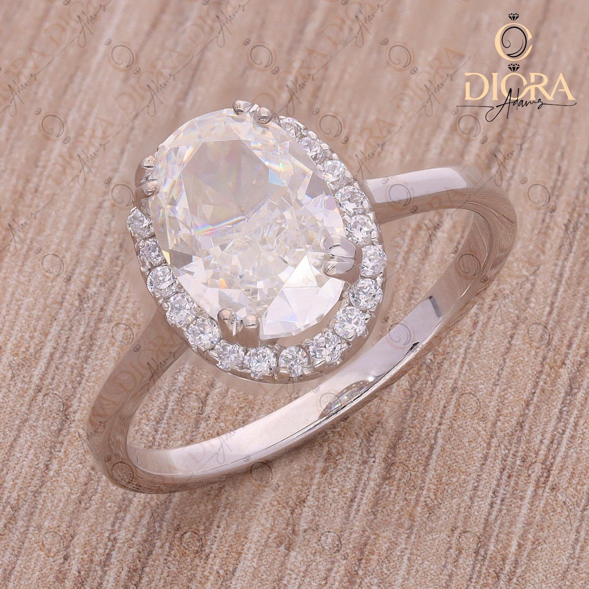 White Oval Stone 4.56ct 10x7mm Size Halo Engagement and Wedding Ring ...