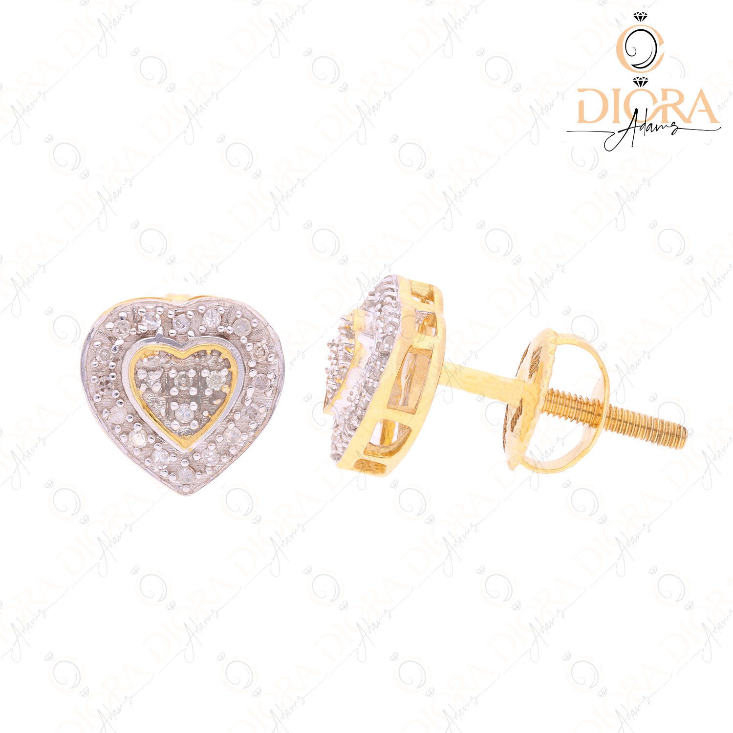 Heart Shape Earring 10K Solid Gold Heart Earring Heart Stud 0.10ct Real ...