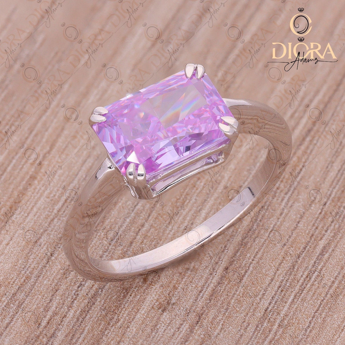 Pink Purple Emerald Cut 10x7mm Solitaire Ring 5.32ct Weight, 4 Prong ...