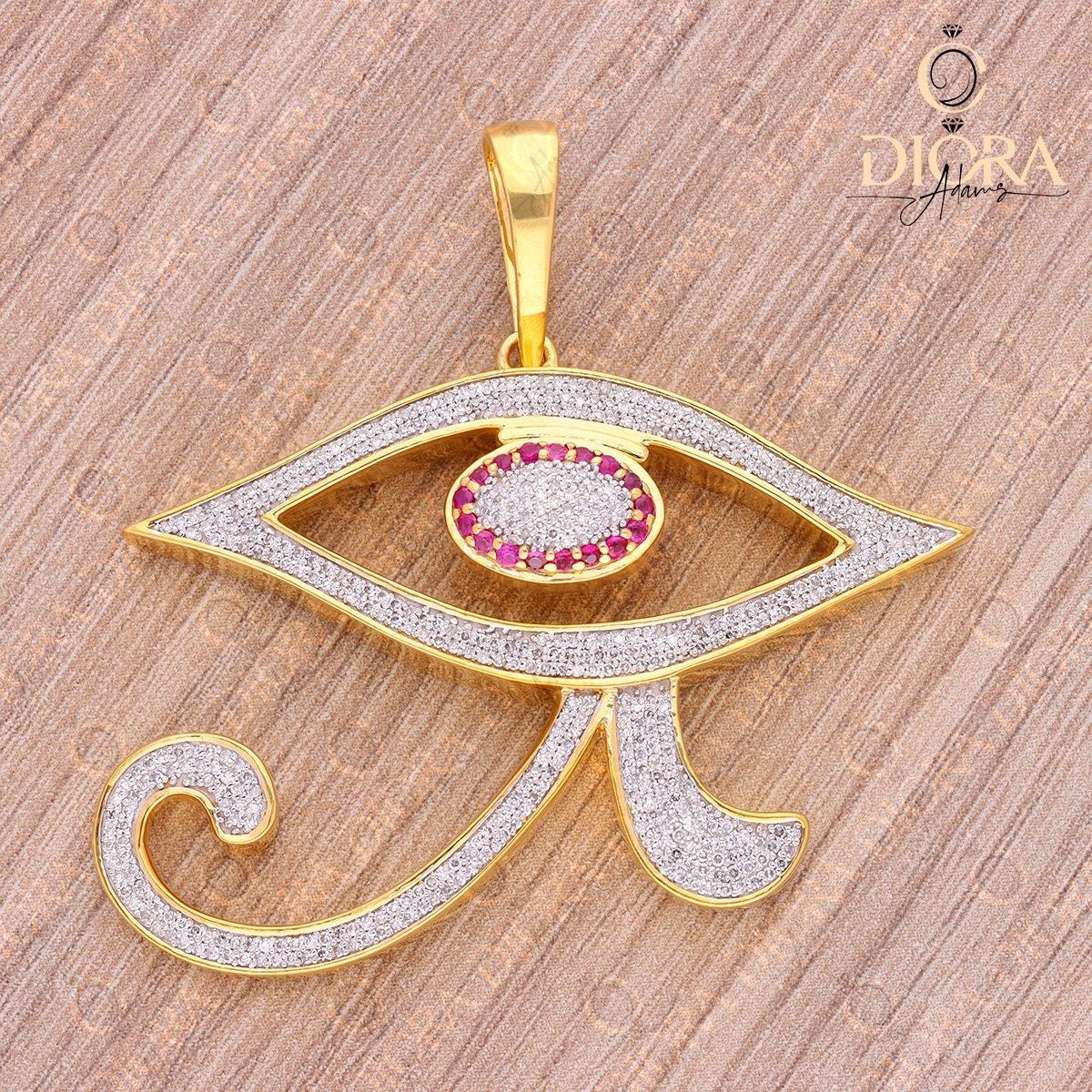 Eye of Ra Pendant 10kt Gold, Custom Made Wedjat Eye Pendant, Pave ...