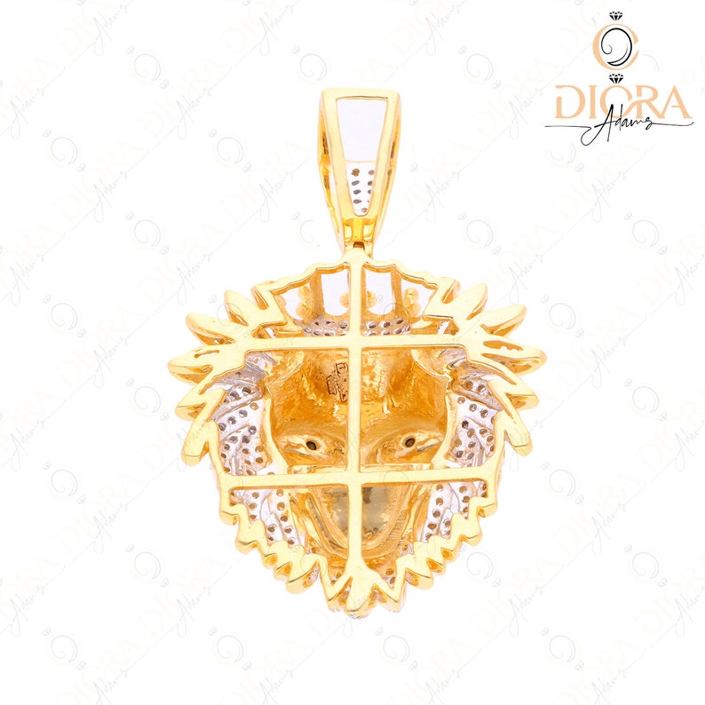 10kt Gold Lion Face Pendant Diamond Crowned Lion Head - Etsy