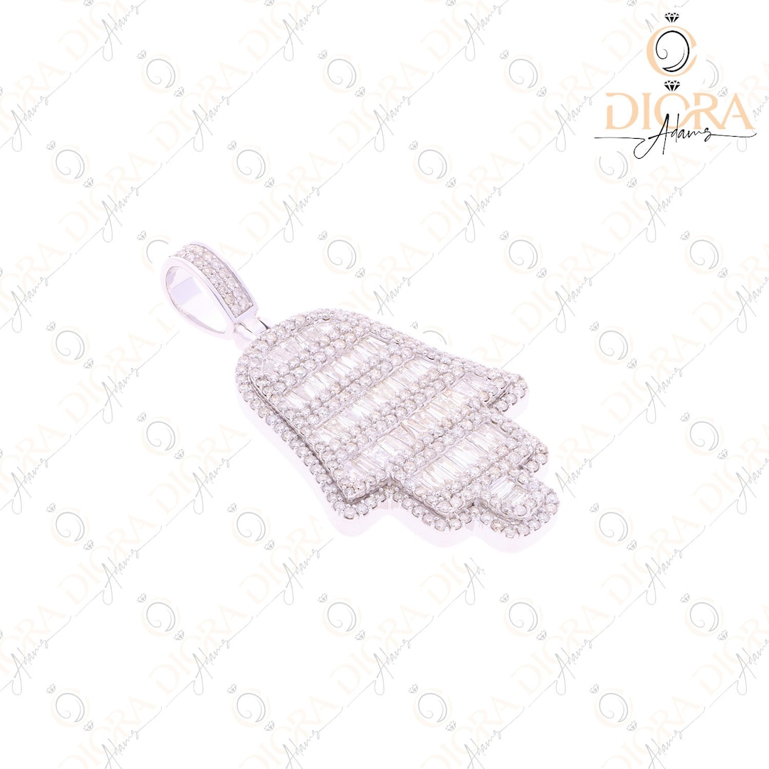 10K Gold Iced Out Hamsa Hand Diamond Pendant, Hand of Fatimah Charm ...