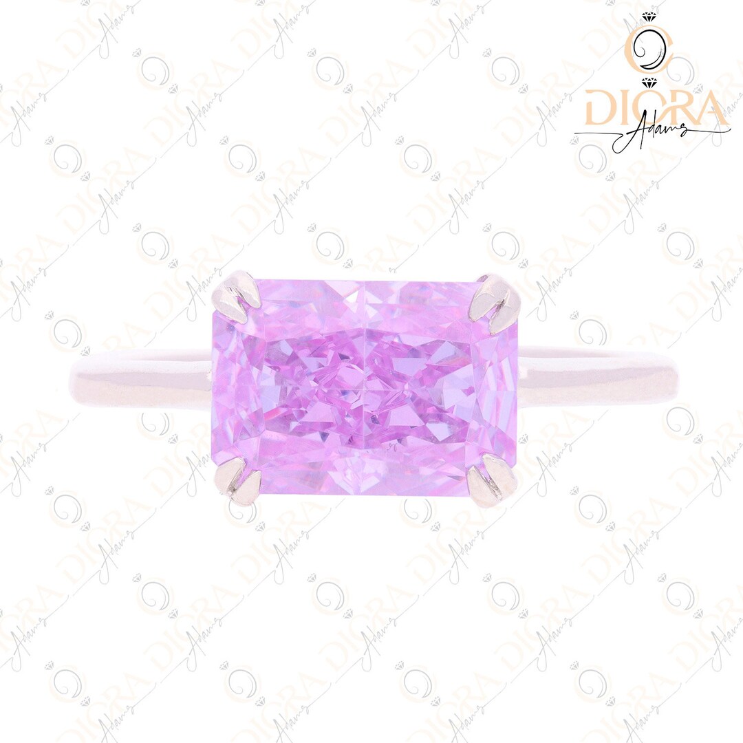 Pink Purple Emerald Cut 10x7mm Solitaire Ring 5.32ct Weight, 4 Prong ...