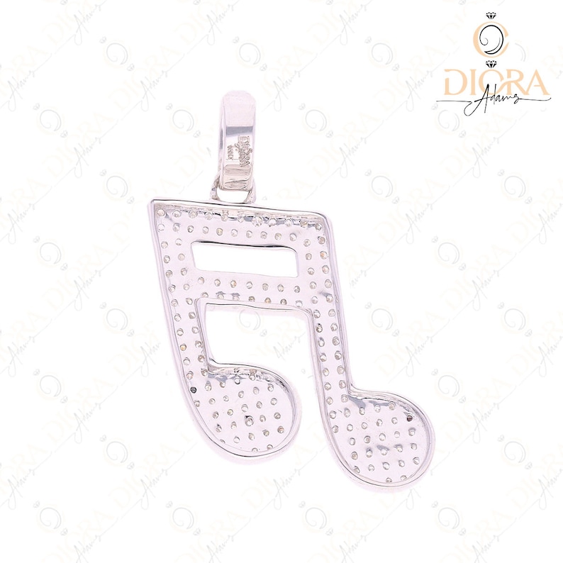 Solid White Gold Music Note Pendant, Iced Out Pendant, 0.29cts Single ...