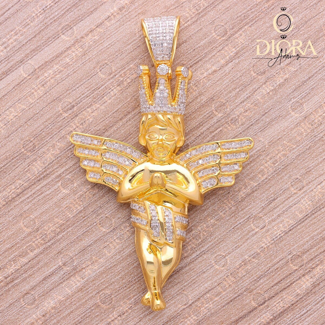 Baby Angel Crown Necklace Iced Out Baby Angel Praying - Etsy