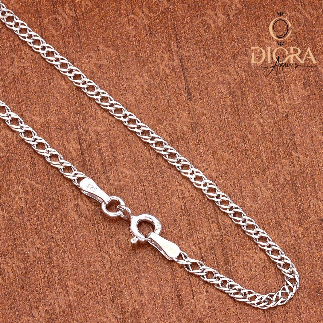 Silver Rombo Chain Necklace 2.2mm Width, Double Curb Chain, 925 ...
