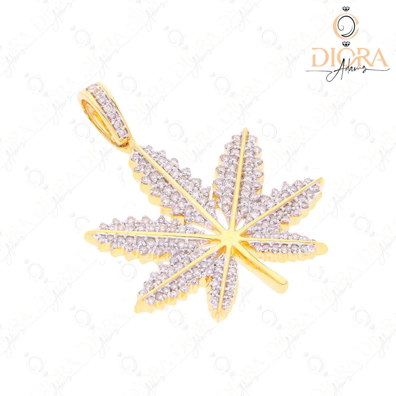 Marijuana Leaf Gold Pendant, Iced Out Leaf Necklace 0.65cts EGL Lab ...
