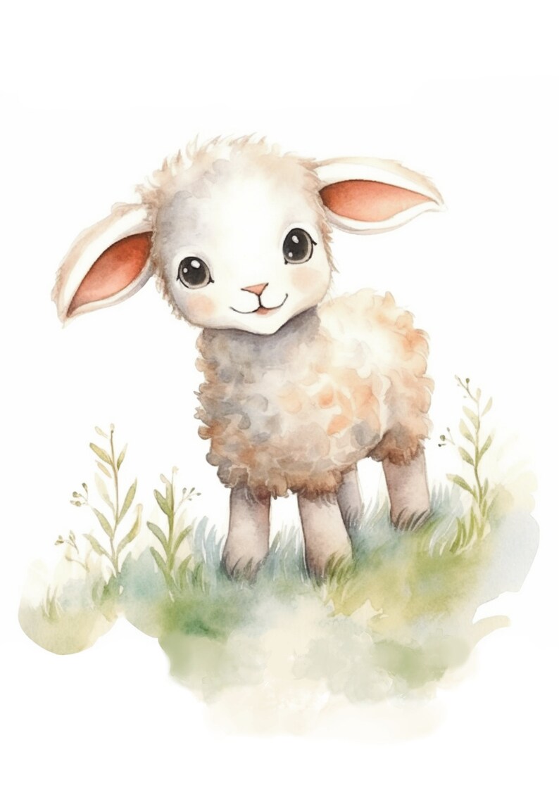 Niedliches Schaf in Aquarell für dein Kinderzimmer: kunstvoller ...