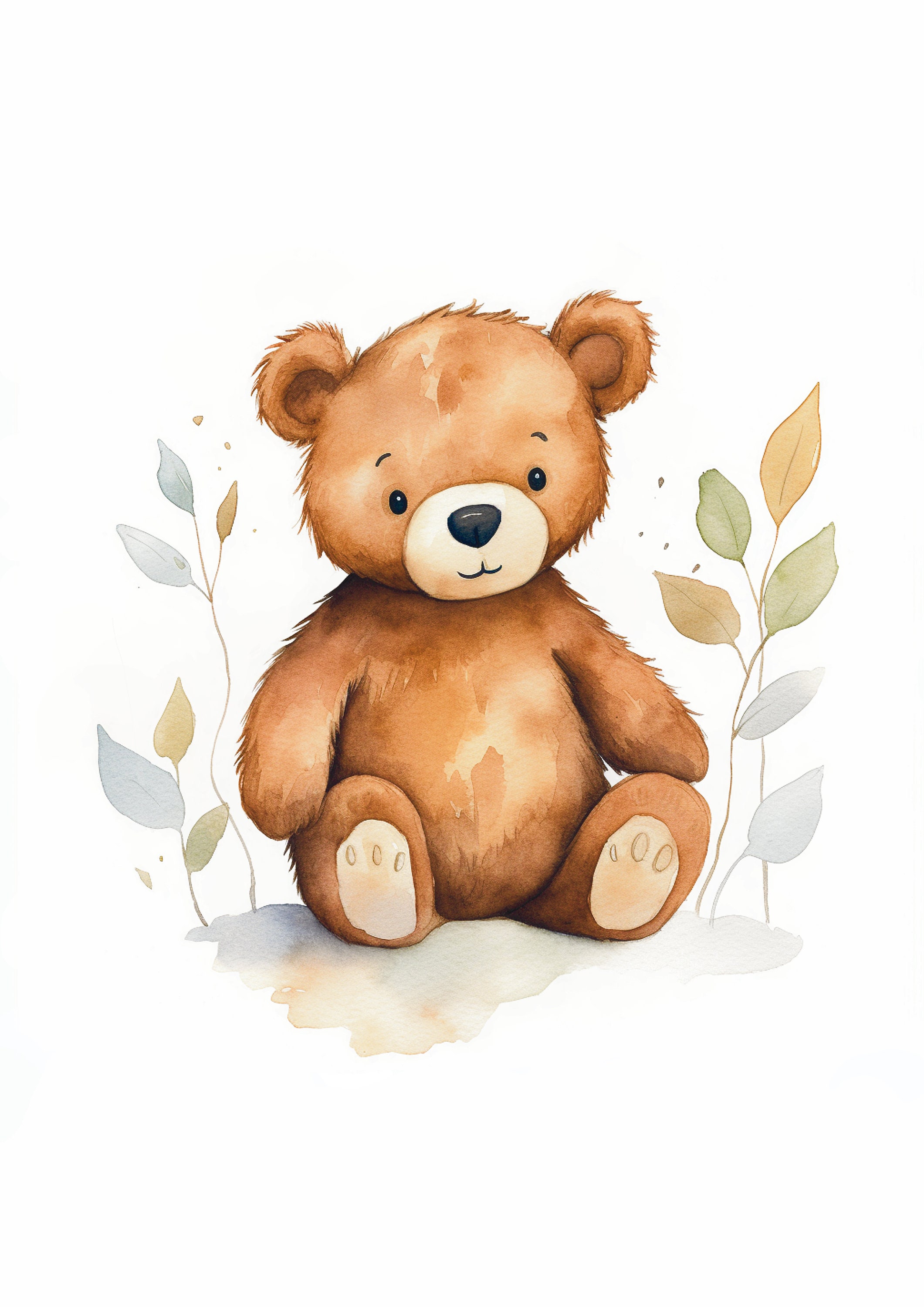 Niedlicher Teddybär in Aquarell für dein Kinderzimmer: kunstvoller ...