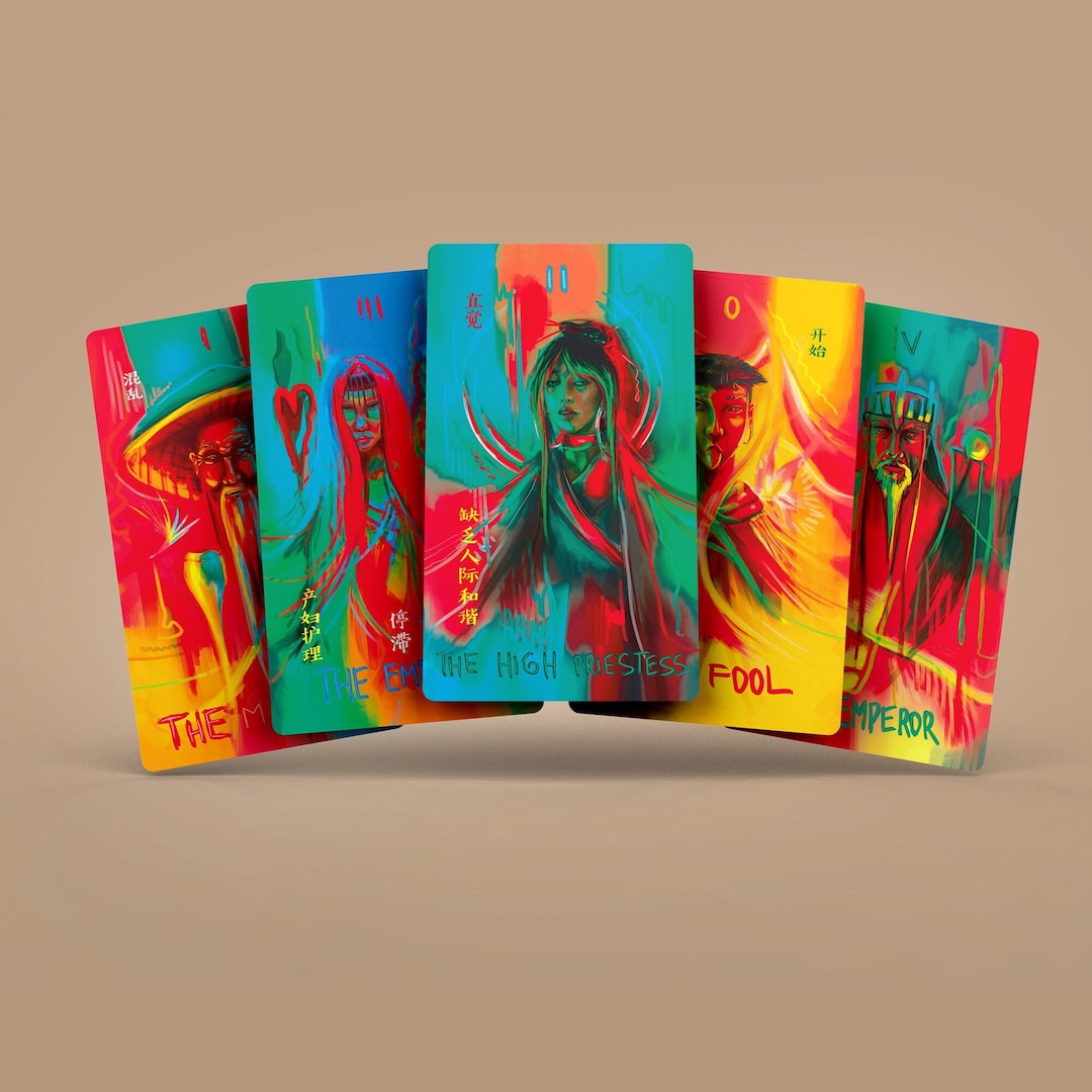 Neon Tarot 78 Cards Deck With Guide Book Unique Tarot Deck Modern Cards ...