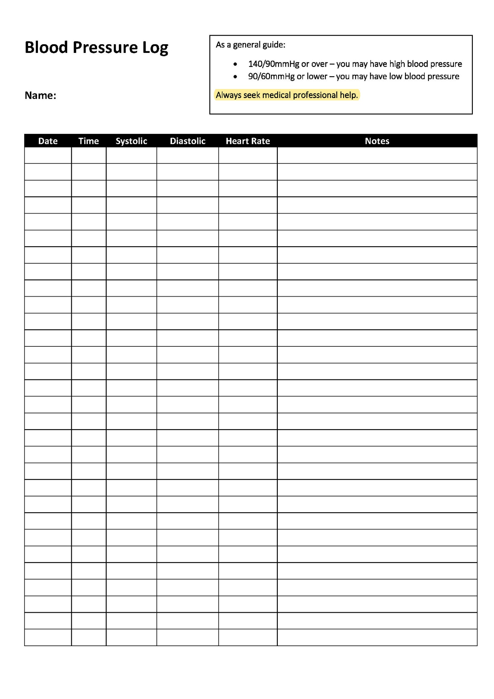 Blood Pressure Log - Etsy