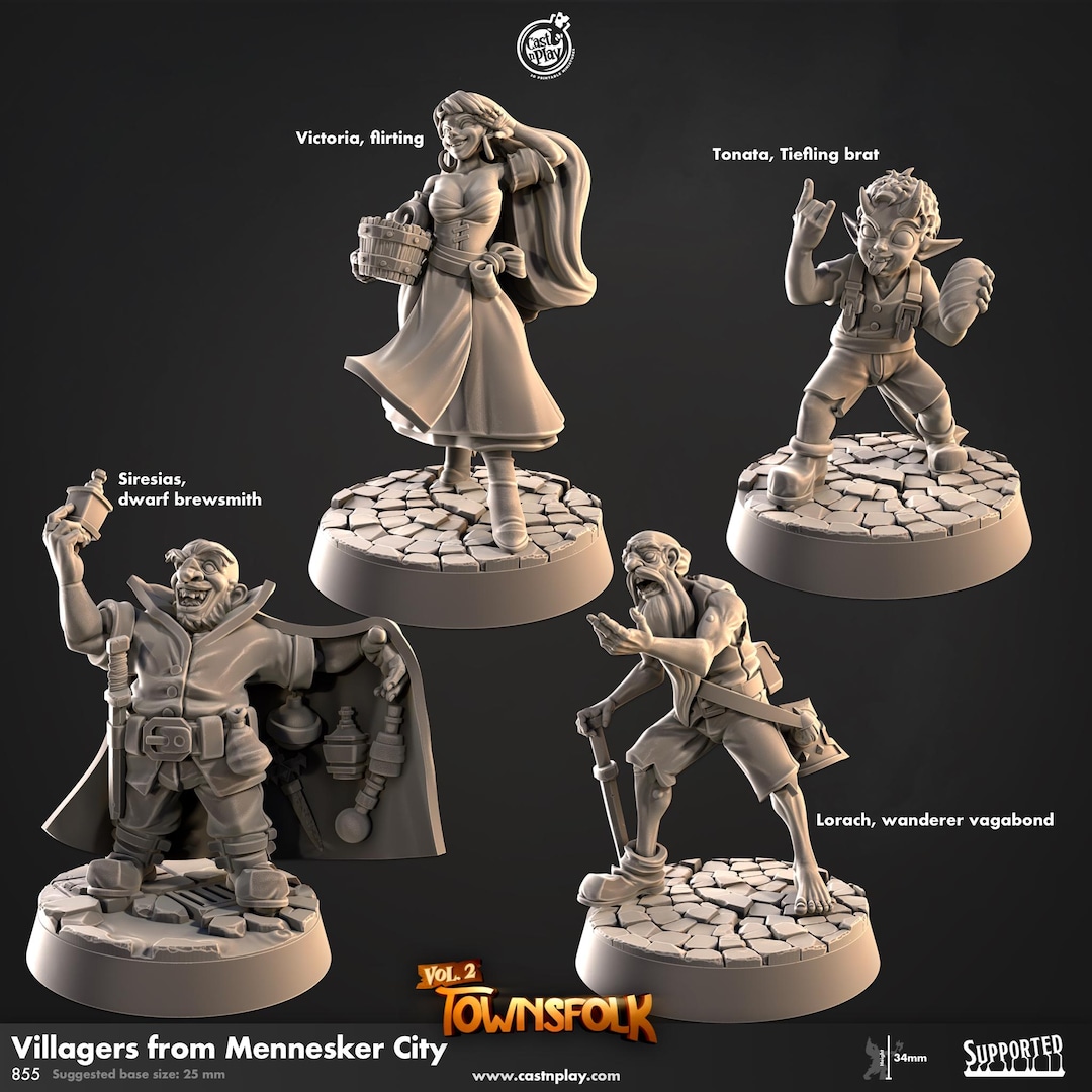 Villagers Multiple Poses Dnd Miniatures 32mm 8K Resin Quality TTRPG ...
