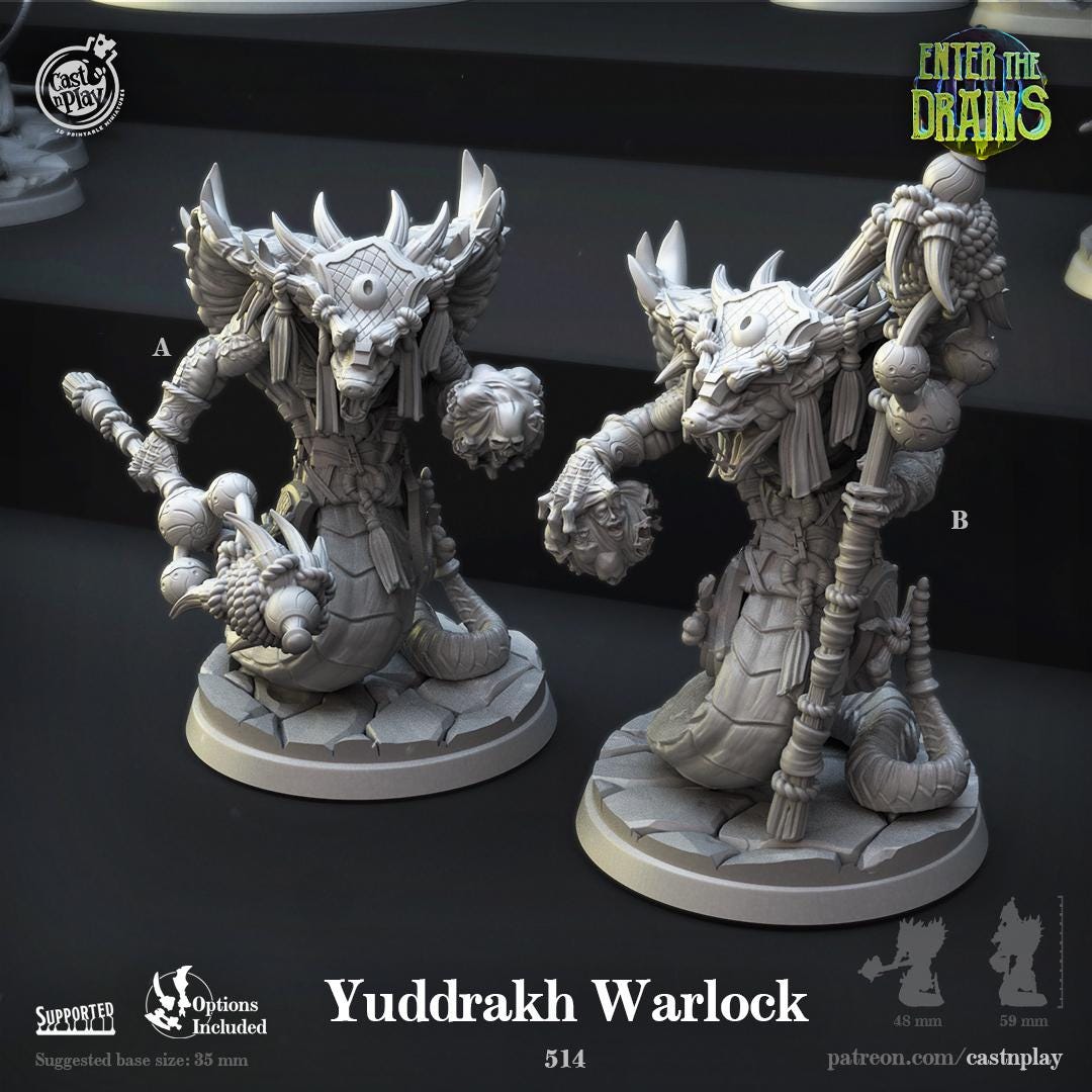 Warlock Serpentfolk - Multiple Poses - Dnd Miniatures 32mm 8K Resin ...