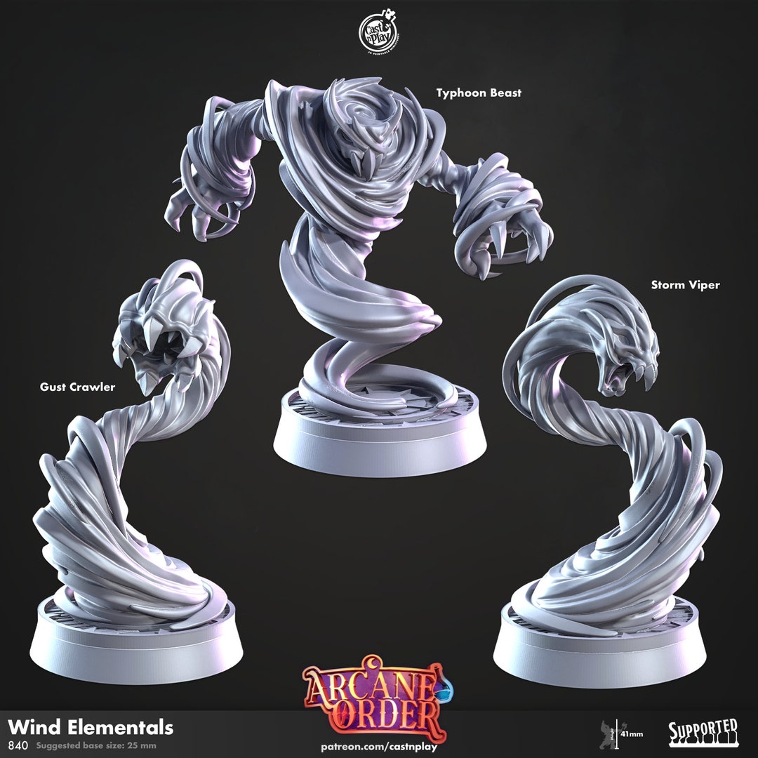 Wind Elementals Multiple Poses Dnd Miniatures 32mm 8K Resin Quality TTRPG Role Playing Game ...