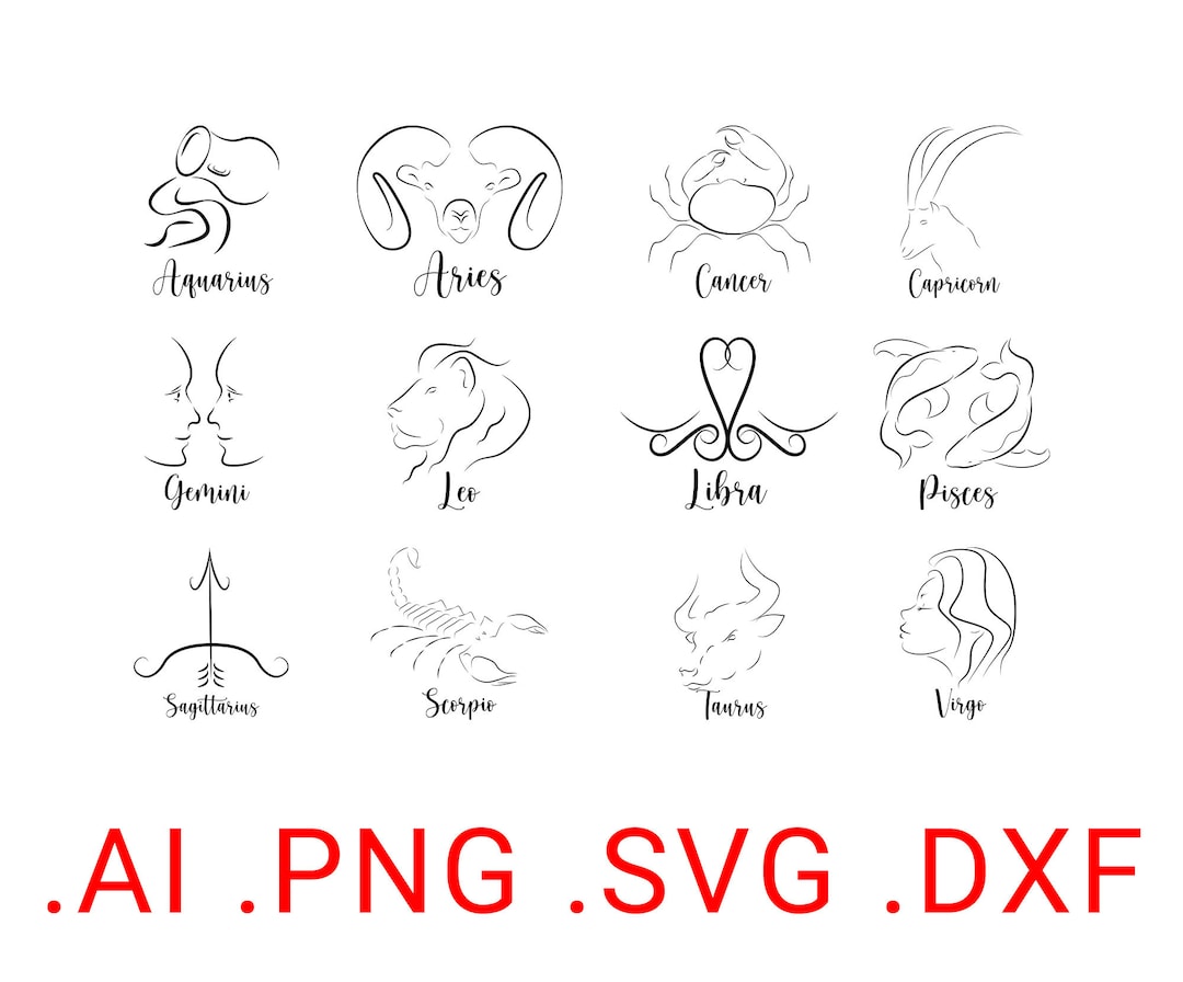 Zodiac Sign Bundle, Horoscope Bundle Svg, Astrological Signs Png ...
