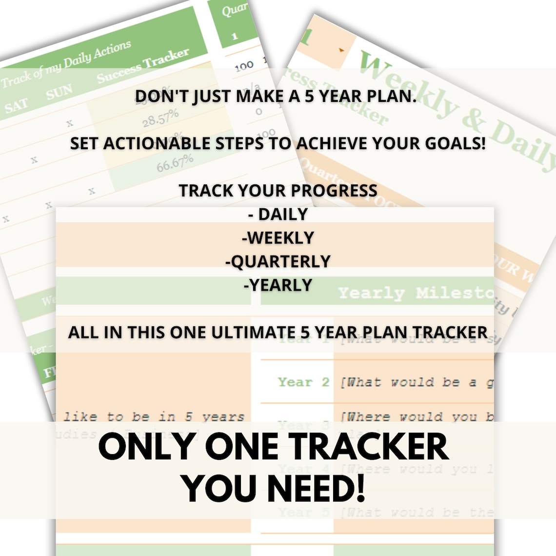 Ultimate 5 Year-plan - Goals Tracker by Yearly, Quarterly, Weekly, and ...