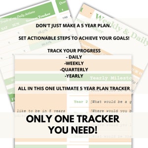 Ultimate 5 Year-plan - Goals Tracker by Yearly, Quarterly, Weekly, and ...