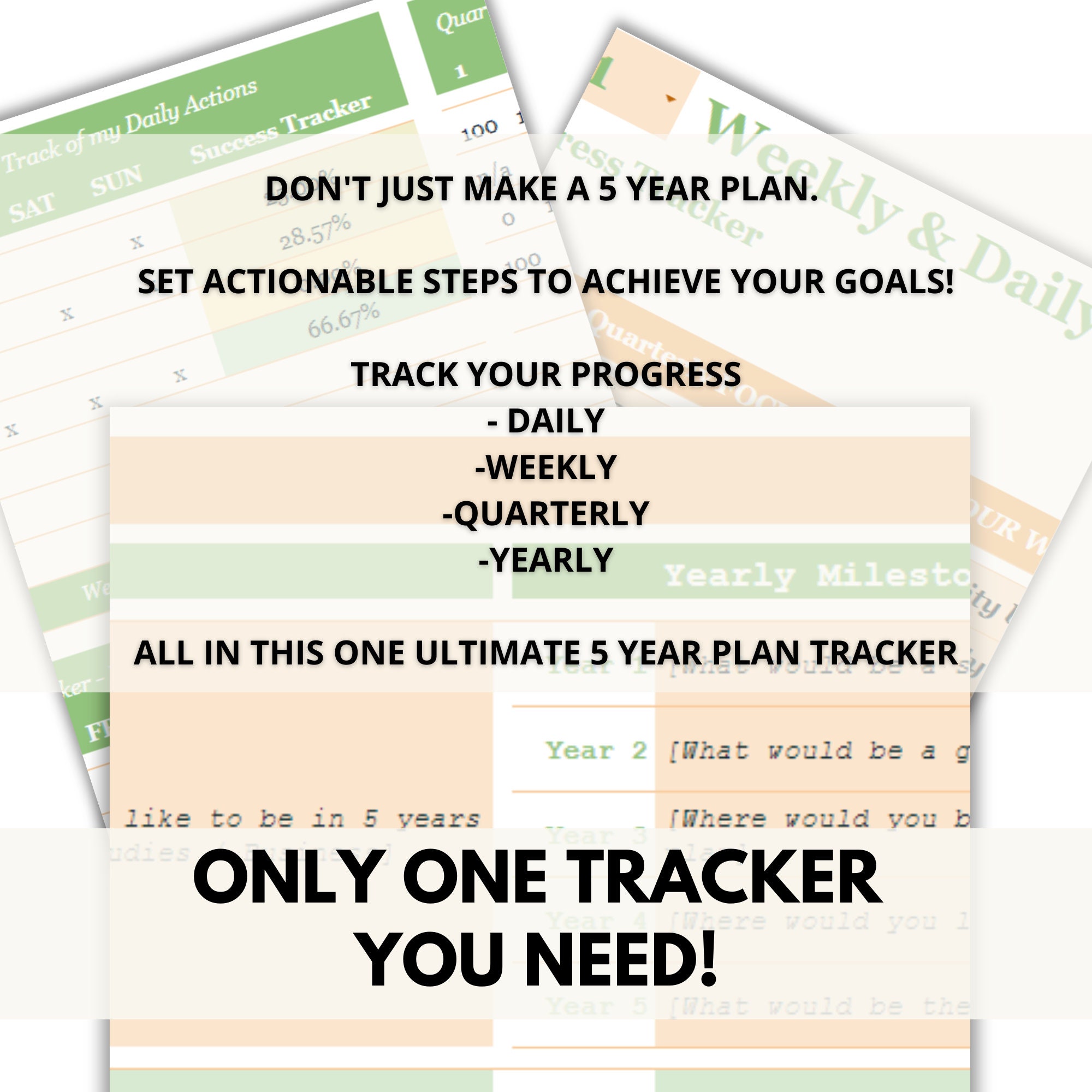 Ultimate 5 Year-plan - Goals Tracker by Yearly, Quarterly, Weekly, and ...