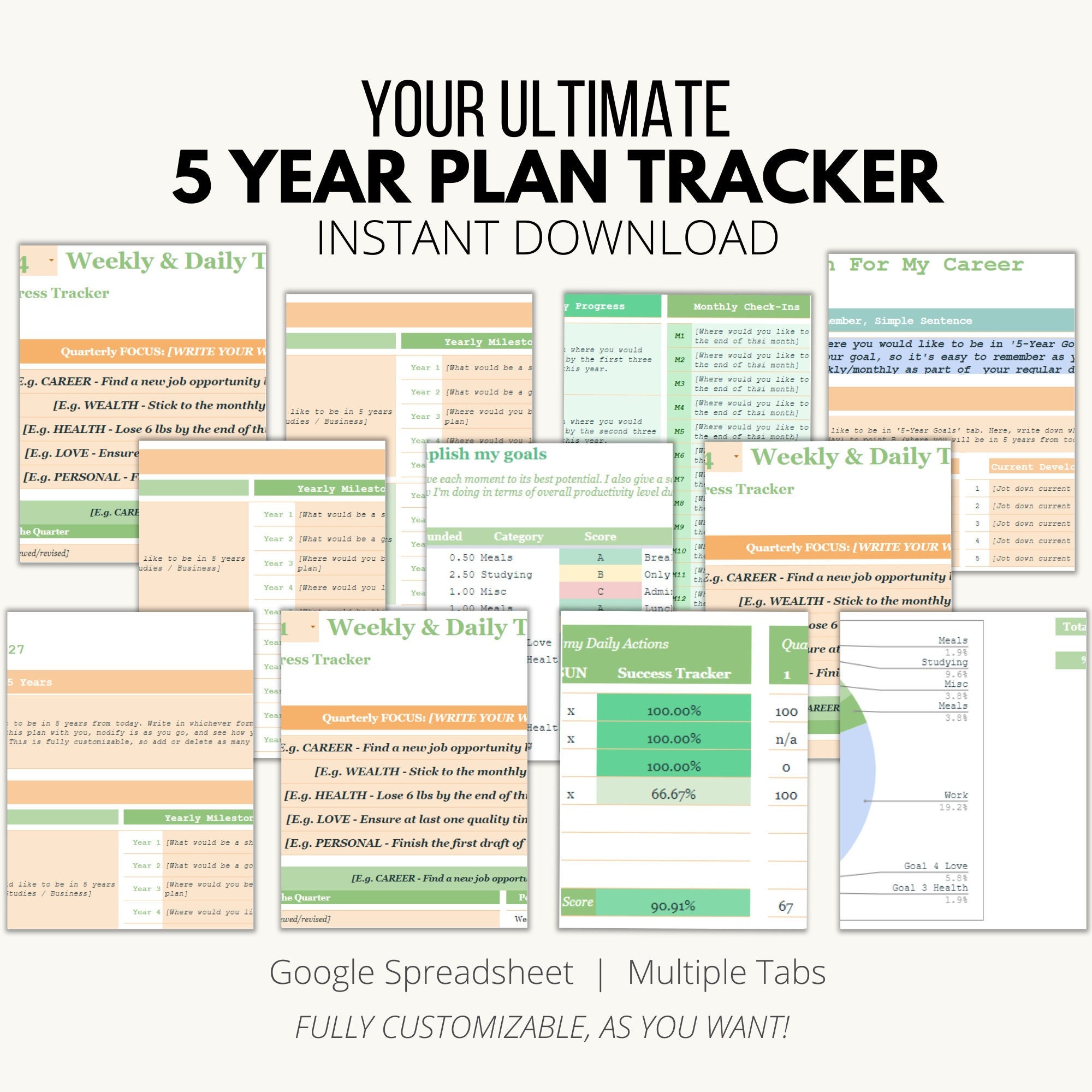 Ultimate 5 Year-plan - Goals Tracker by Yearly, Quarterly, Weekly, and ...