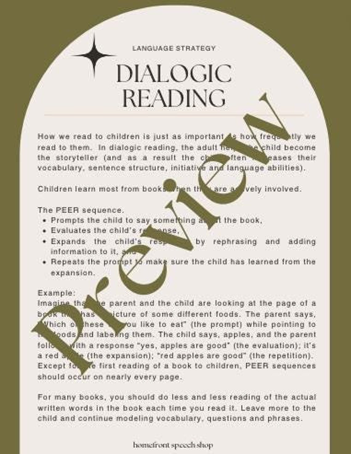 Dialogic Reading- Early Intervention Parent Handout- Speech Therapy ...