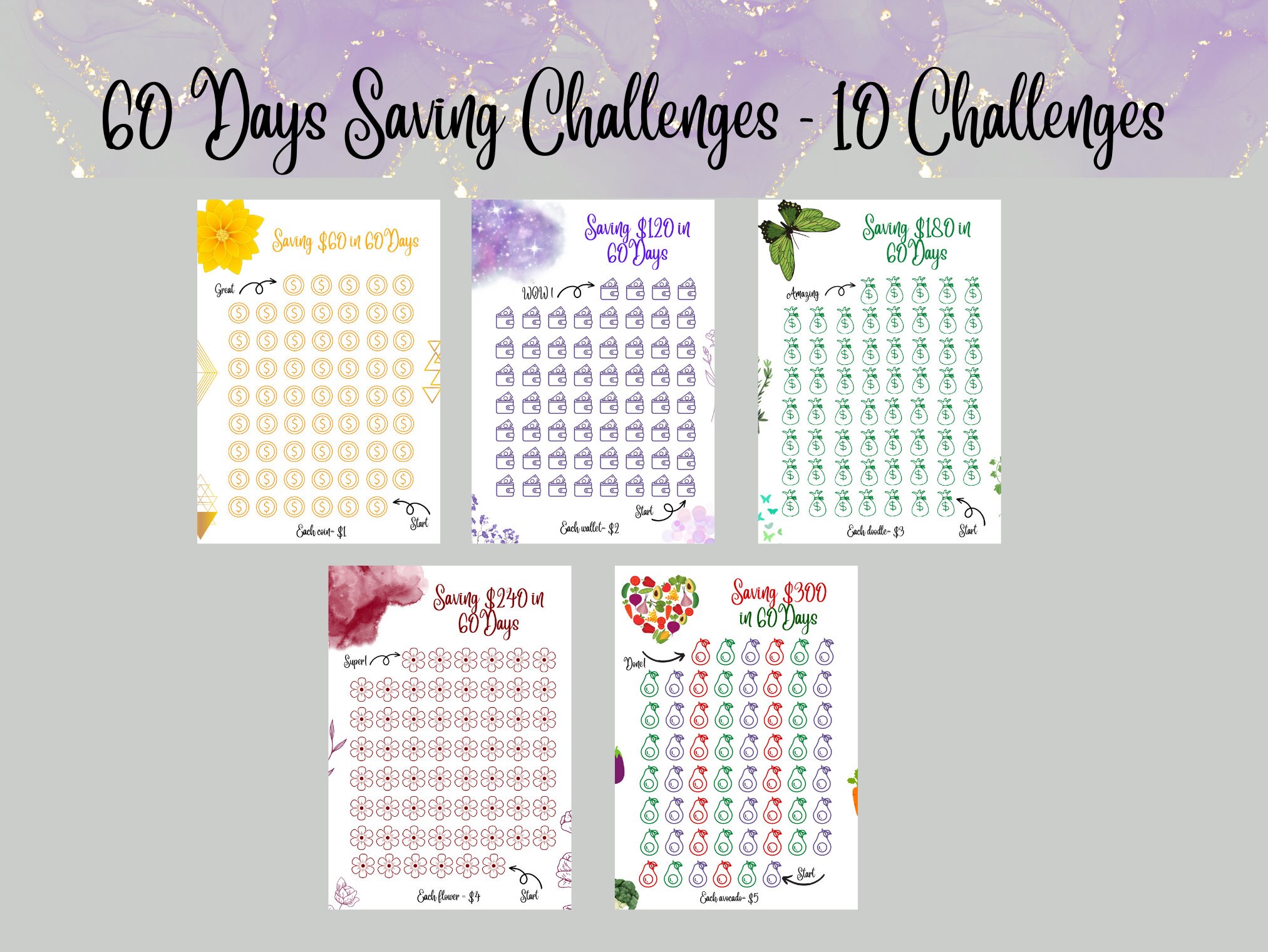 Savings Challenge Printable Money Saving Challenge Printable - Etsy