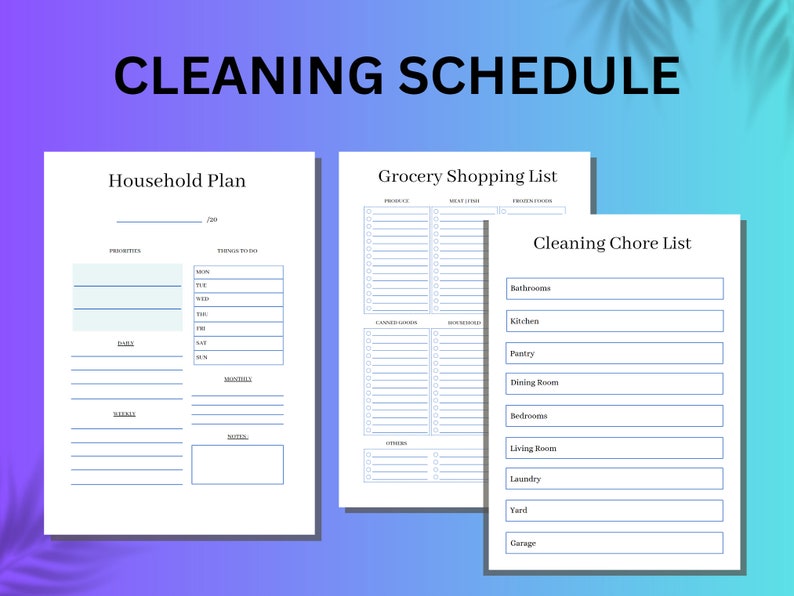 Chores Chart Printable, Cleaning Schedule, Cleaning Planner, Cleaning ...