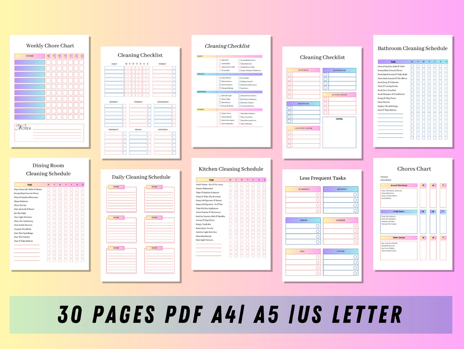 Chores Chart Printable, Cleaning Schedule, Cleaning Planner, Cleaning ...