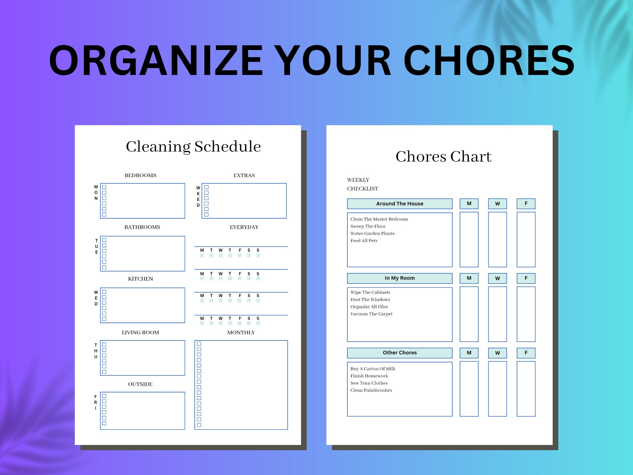 Chores Chart Printable, Cleaning Schedule, Cleaning Planner, Cleaning ...