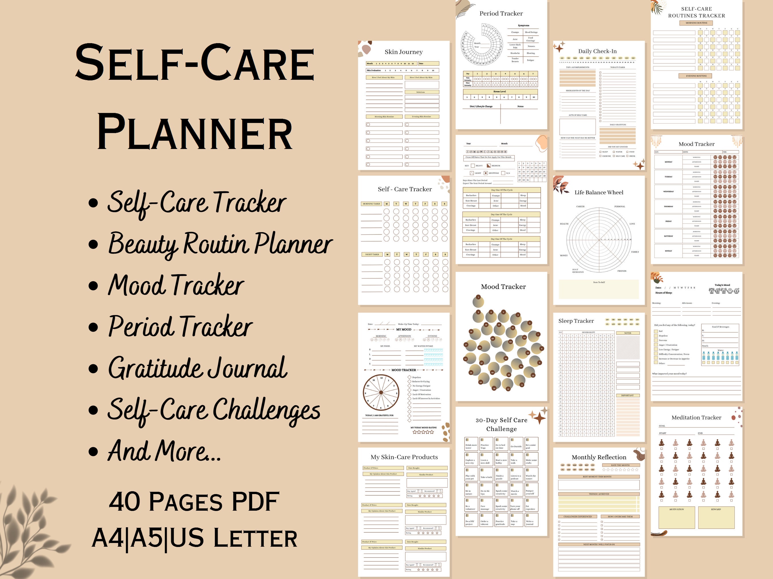 Self Care Planner Printable, Self Care Journal, Mood Tracker, Gratitude ...