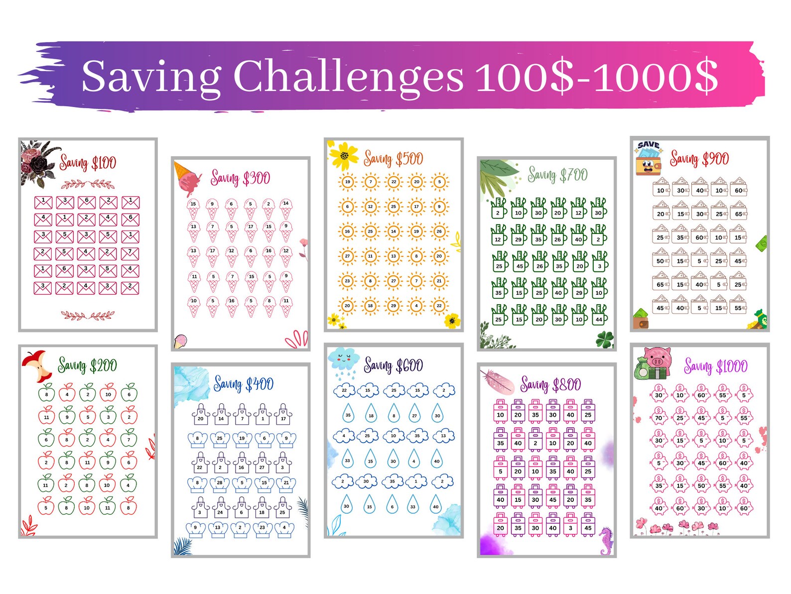 Savings Challenge Printable, Printable Savings Challenge, Saving ...