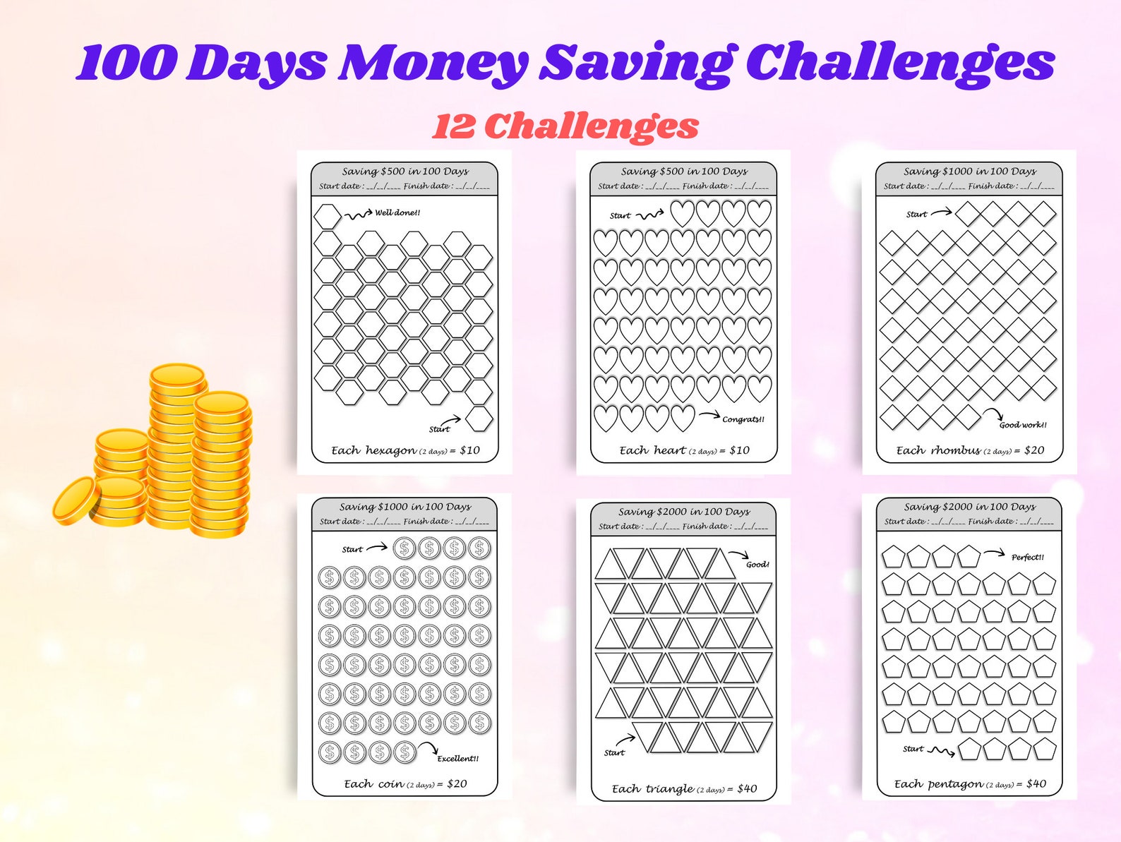 Money Saving Challenge Printable Money Saving Challenge - Etsy Canada