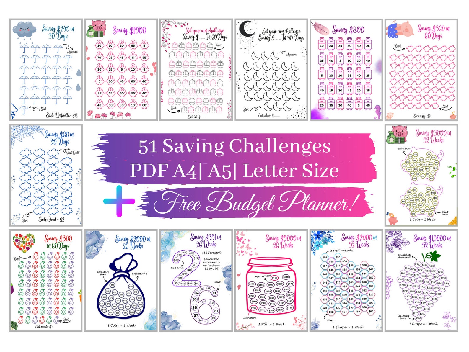 Savings Challenge Printable, Printable Savings Challenge, Saving ...